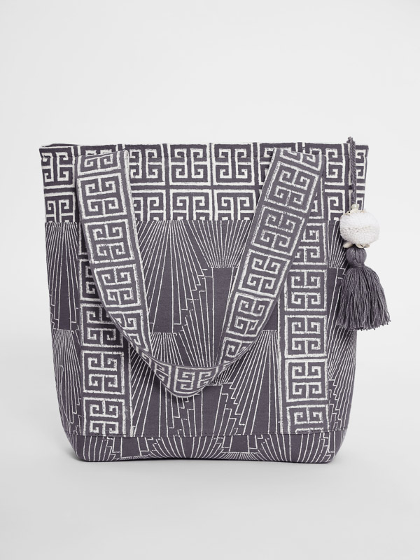 Art Deco tote bag, Grey, White | Saffron Marigold