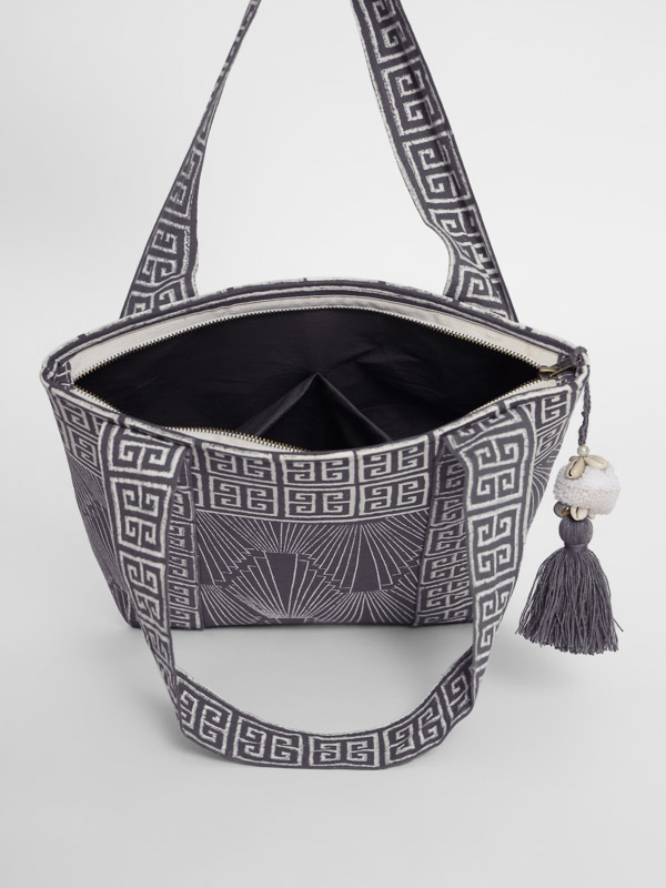 Art Deco tote bag, Grey, White | Saffron Marigold