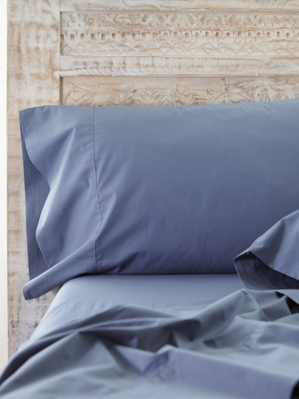 Percale Cotton Sheet Set, Organic, Navy | Saffron Marigold