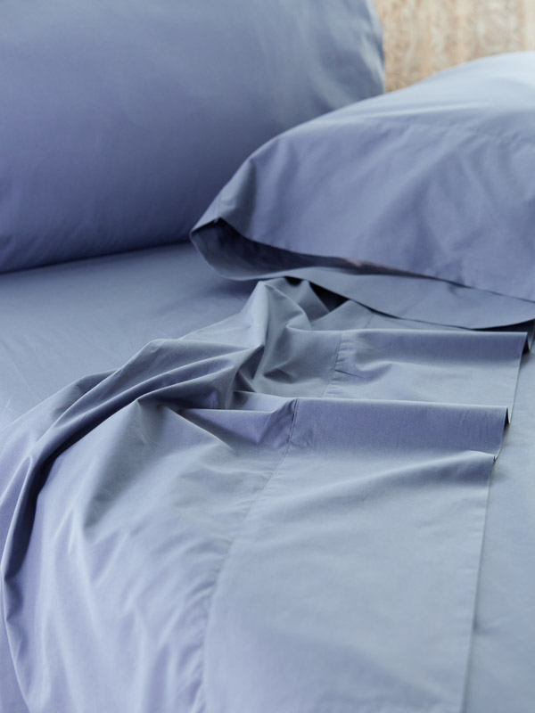 Percale Cotton Sheet Set, Organic, Navy | Saffron Marigold