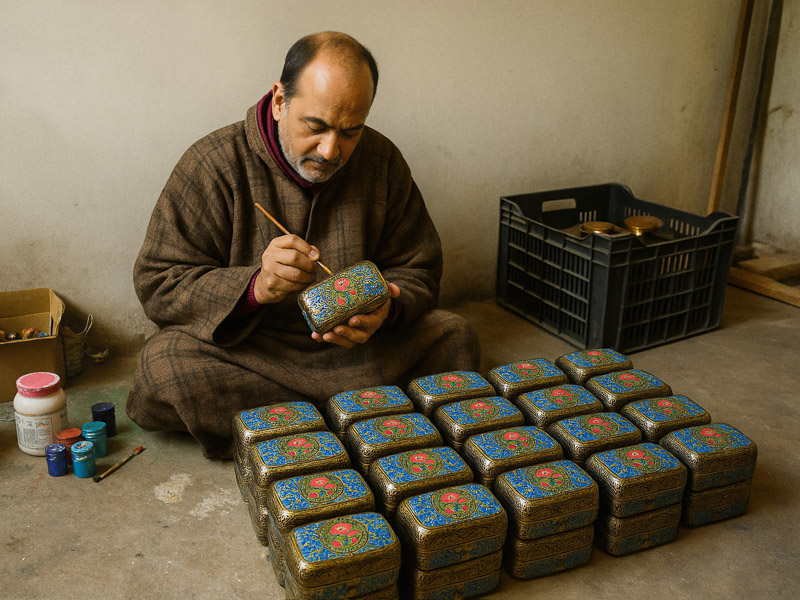 Kohinoor Garden ~ Hand Painted Paper Mache Jewelry Box | Saffron Marigold