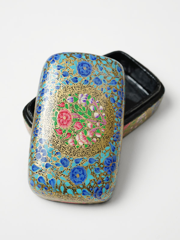Kohinoor Garden ~ Hand Painted Paper Mache Jewelry Box | Saffron Marigold