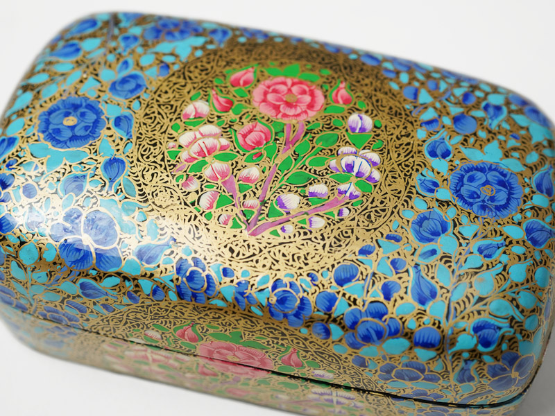 Kohinoor Garden ~ Hand Painted Paper Mache Jewelry Box | Saffron Marigold
