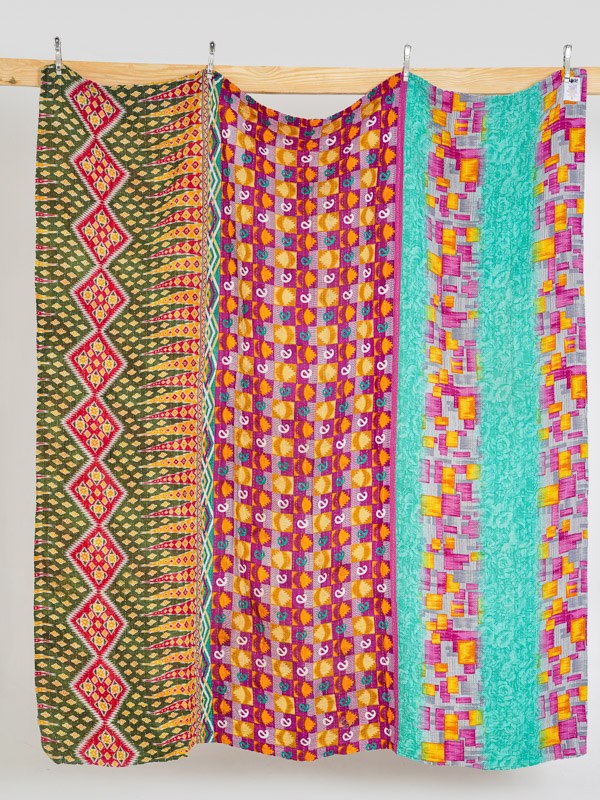 Kantha quilt, Indian sari, Golden yellow and black | Saffron Marigold