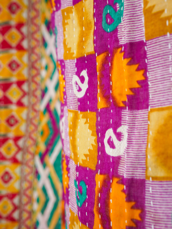 Kantha quilt, Indian sari, Golden yellow and black | Saffron Marigold
