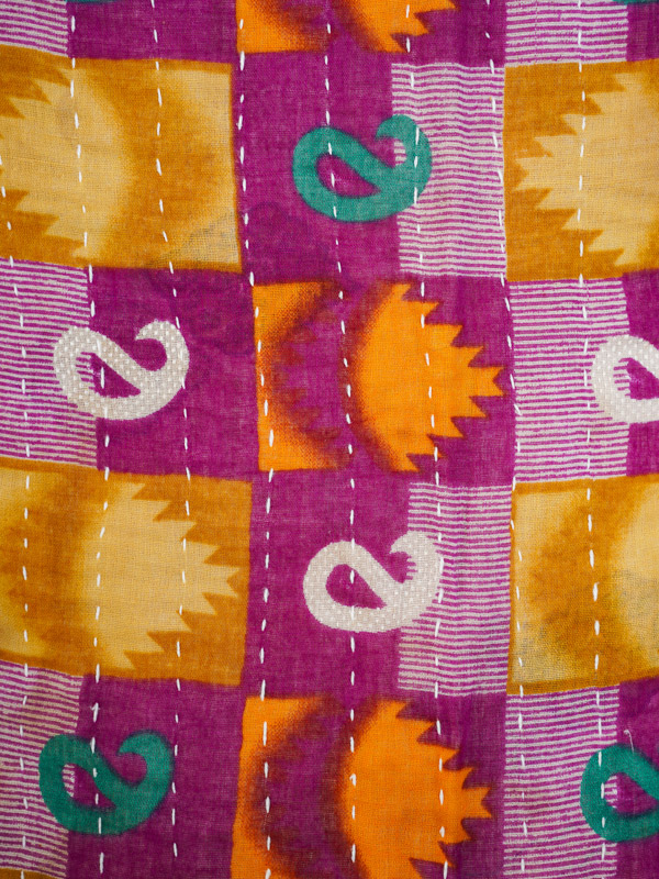 Kantha quilt, Indian sari, Golden yellow and black | Saffron Marigold