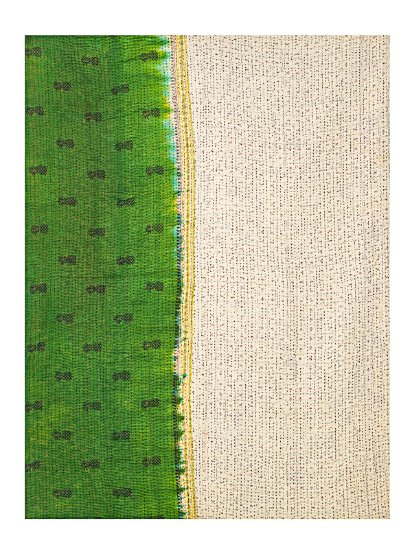 Kantha quilt, Indian sari, Cream and pink | Saffron Marigold