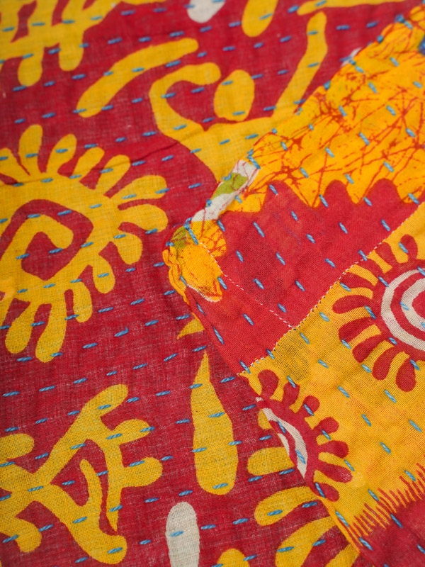 Kantha quilt, Indian sari, Cream and pink | Saffron Marigold