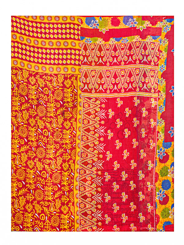 Kantha quilt, Indian sari, Cream and pink | Saffron Marigold