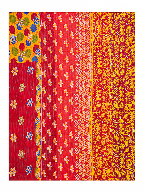 Kantha quilt, Indian sari, Cream and pink | Saffron Marigold