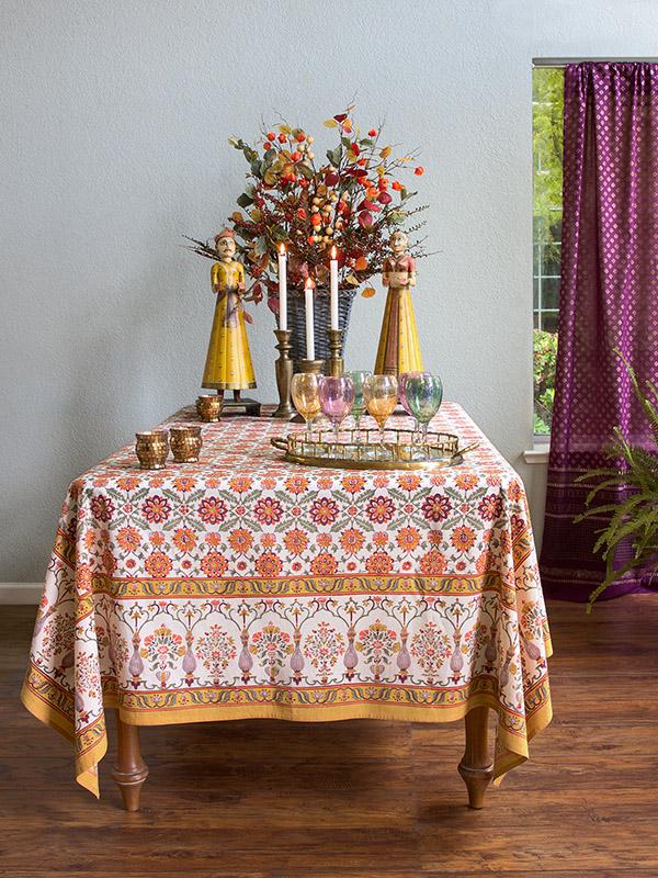 Orange floral, Persian, Round tablecloth | Saffron Marigold