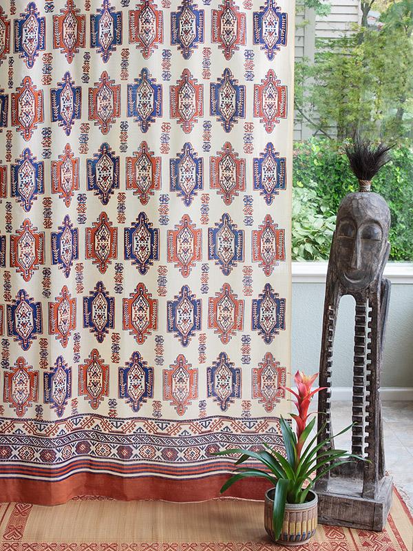 Aztec print curtain, Kilim curtain, Tribal curtain, Orange blue sheer ...
