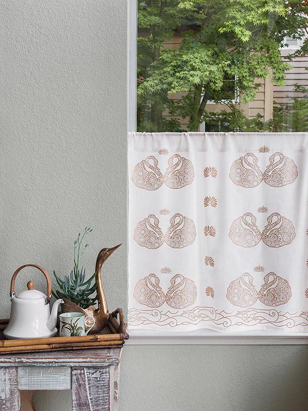 White kitchen cafe curtain, Mid Century, Gold | Saffron Marigold