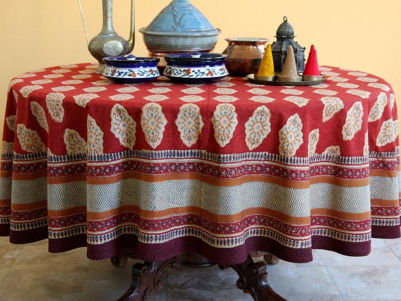 Indian, Round tablecloth, Red, Orange | Saffron Marigold