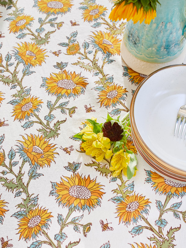 Sunflower Serenade ~ Sunflower Tablecloth, Rectangular | Saffron Marigold
